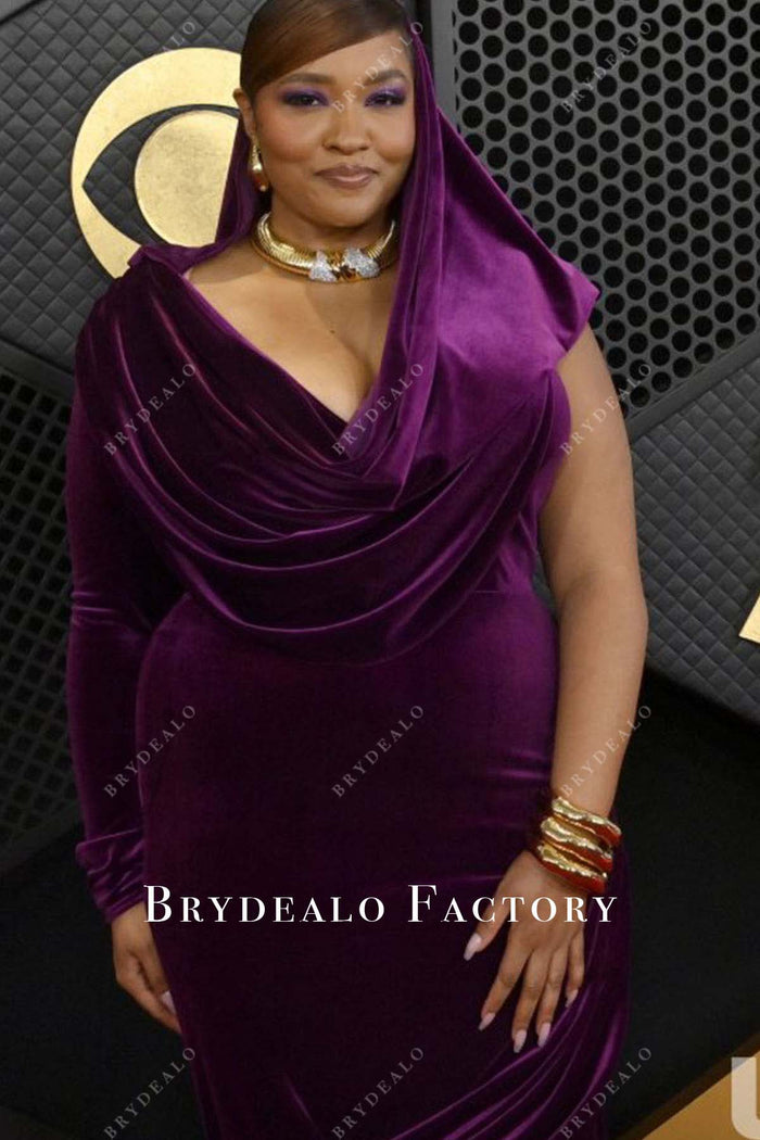 Alex Isley Plum Velvet Plus Size 2024 Grammys Red Carpet Dress