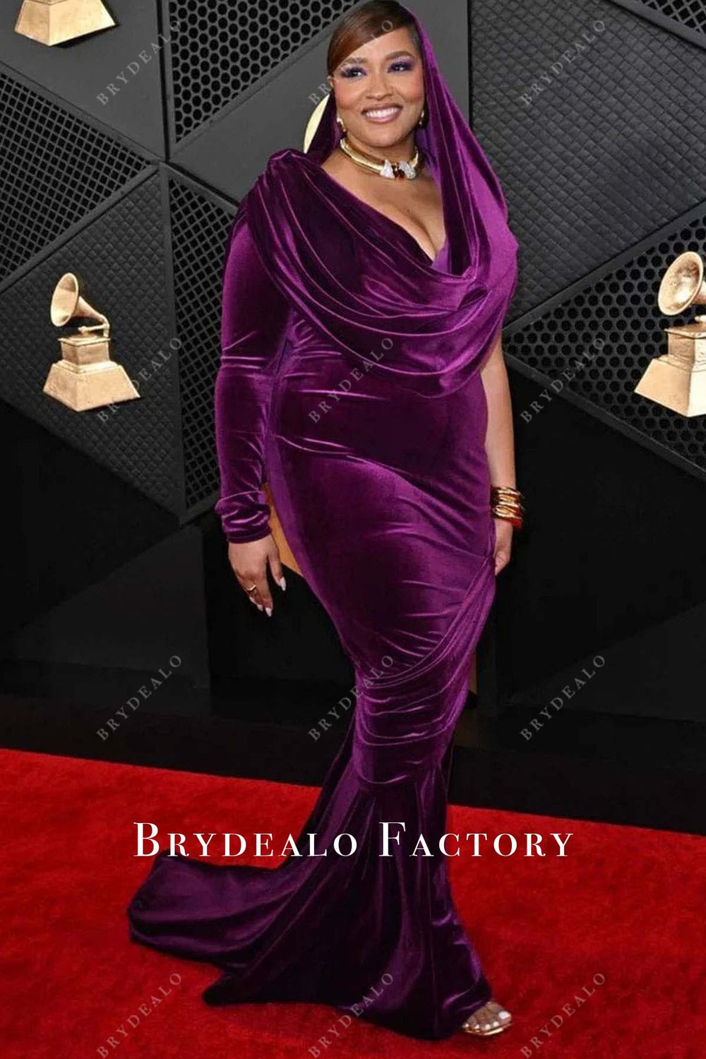 Alex Isley Plum Velvet Plus Size 2024 Grammys Red Carpet Dress