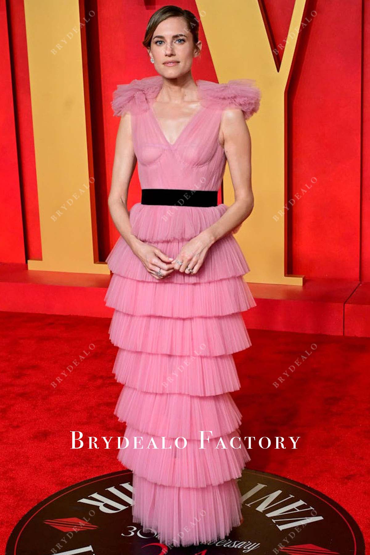 Allison Williams 2024 Oscars After Party Pink Tiered Long Dress
