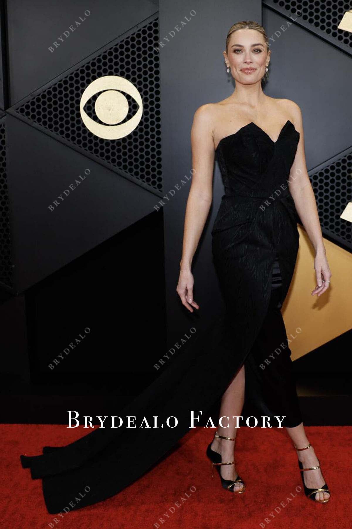 Arielle Vandenberg Black Strapless 2024 Grammys Red Carpet Dress