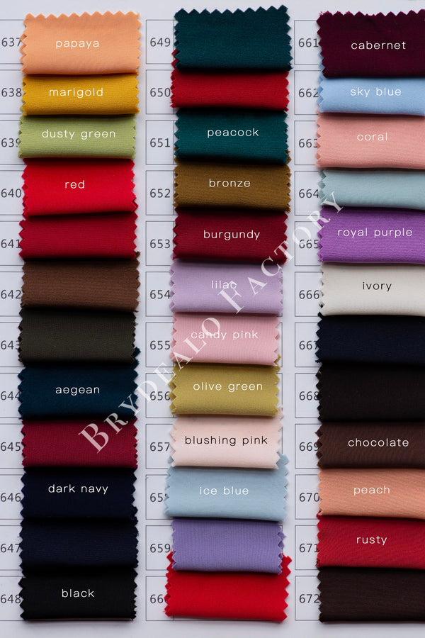 Semi Shiny Crepe Fabric Color Chart | 70+ Colors