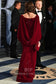 Emily Ratajkowski Burgundy Velvet Celebrity Evening Scoop Neck Gown