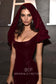 Emily Ratajkowski Burgundy Velvet Celebrity Evening Scoop Neck Gown