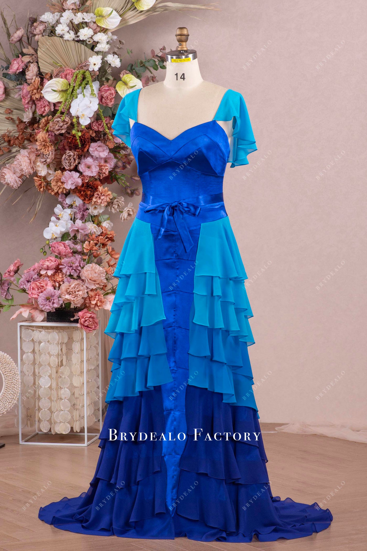 Tiered Chiffon Prom Formal Gown Hermione Granger Yule Ball Blue Dress