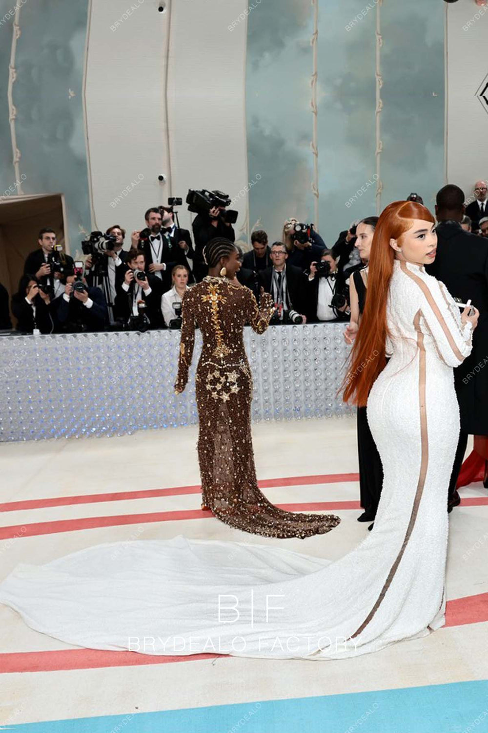 Ice Spice 2023 Met Gala White Mermaid Celebrity Long Train Dress