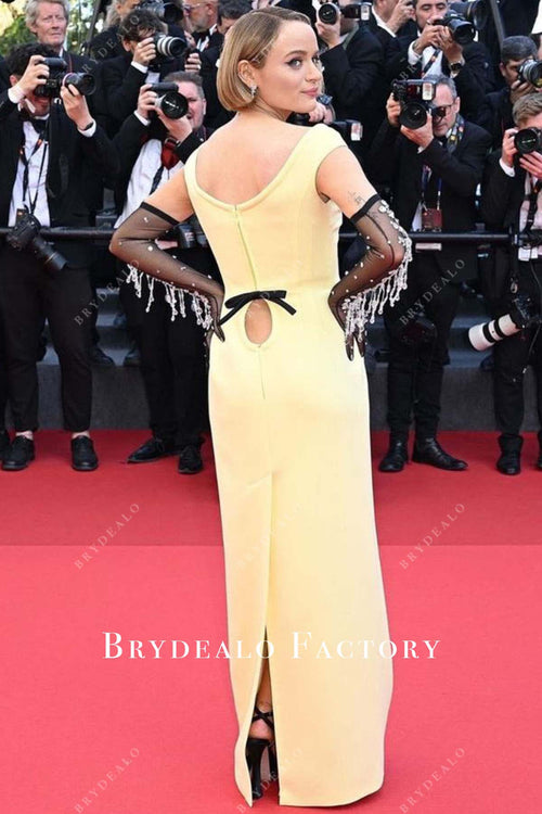 Joey King Light Yellow Scoop Neck Dress 2024 Cannes Film Festival