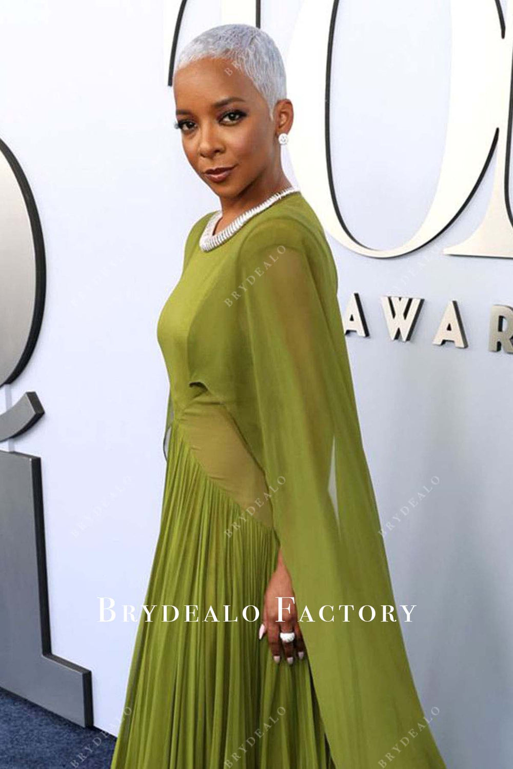 Kara Young 2024 Tony Awards Moss Chiffon Cape Dress