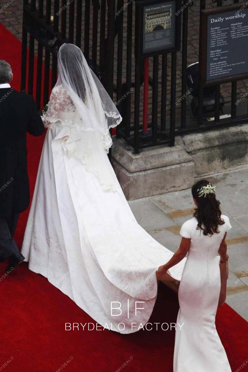 Kate Middleton Timeless V-neck Lace Long Train Royal Wedding Dress