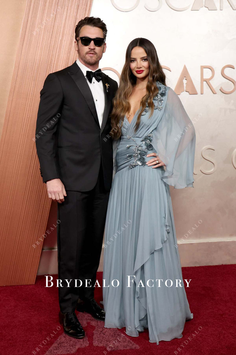 Keleigh Sperry 2025 Oscars Ice Blue Beaded A-Line Gown