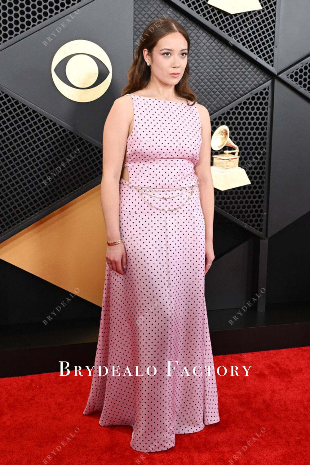 Laufey Pink Polka Dot 2024 Grammys Red Carpet Dress