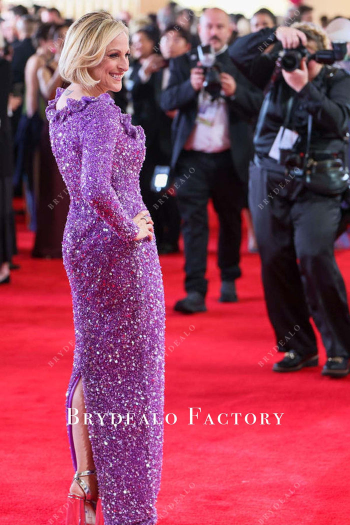 Marlee Matlin 2024 Oscars Red Carpet Purple Sequined Dress