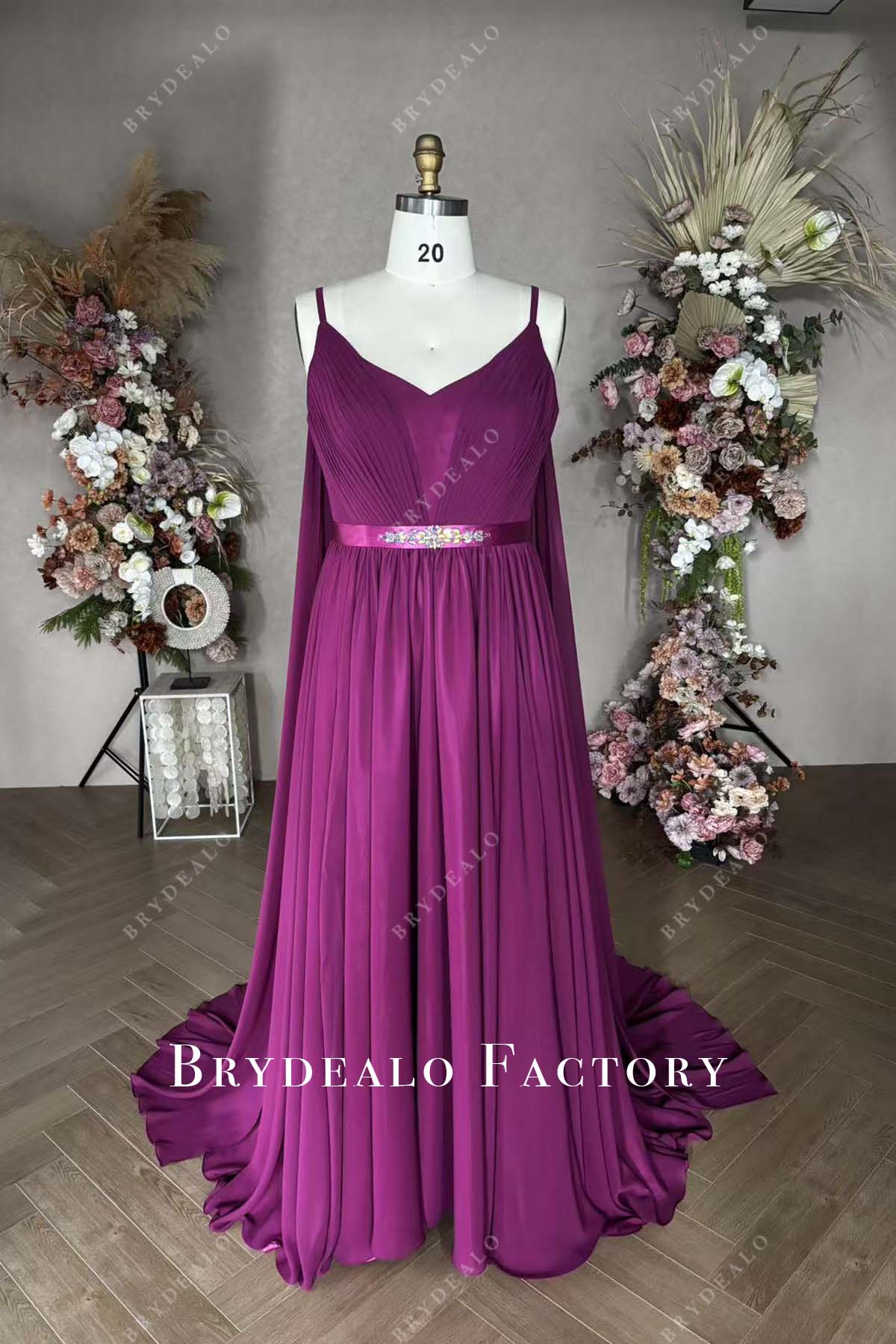 DIY Raspberry Ruched Chiffon Plus Size Court Train Pageant Prom Dress