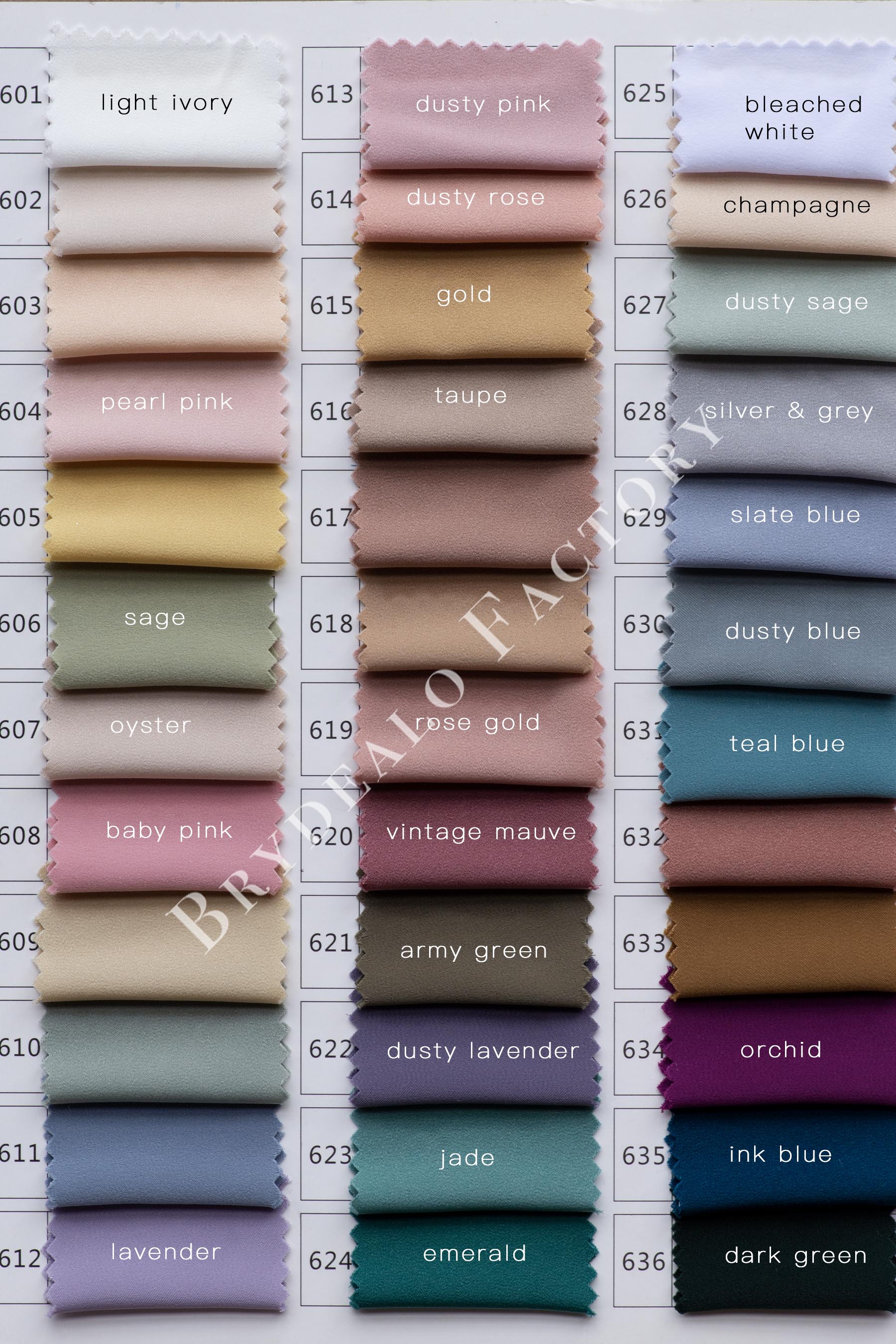 Semi Shiny Crepe Fabric Color Chart | 70+ Colors