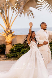 Simone Biles Modern Corset Lace Tulle Slit A-line Wedding Dress