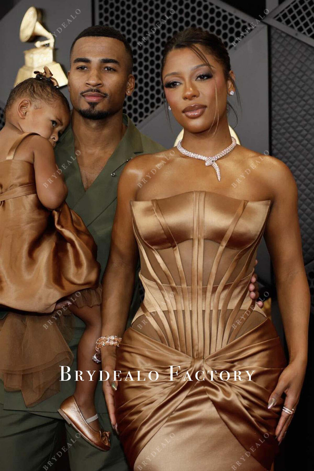 Victoria Monét Bronze Strapless 2024 Grammys Red Carpet Dress