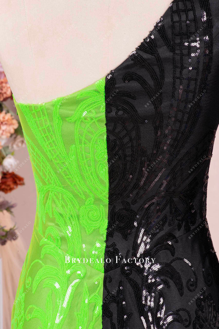 Two-Tone One Sleeve Sequin Floor Length Mermaid Prom Dress
