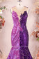 Dramatic Two-Tone Purple Sequin Split Color Prom Dress