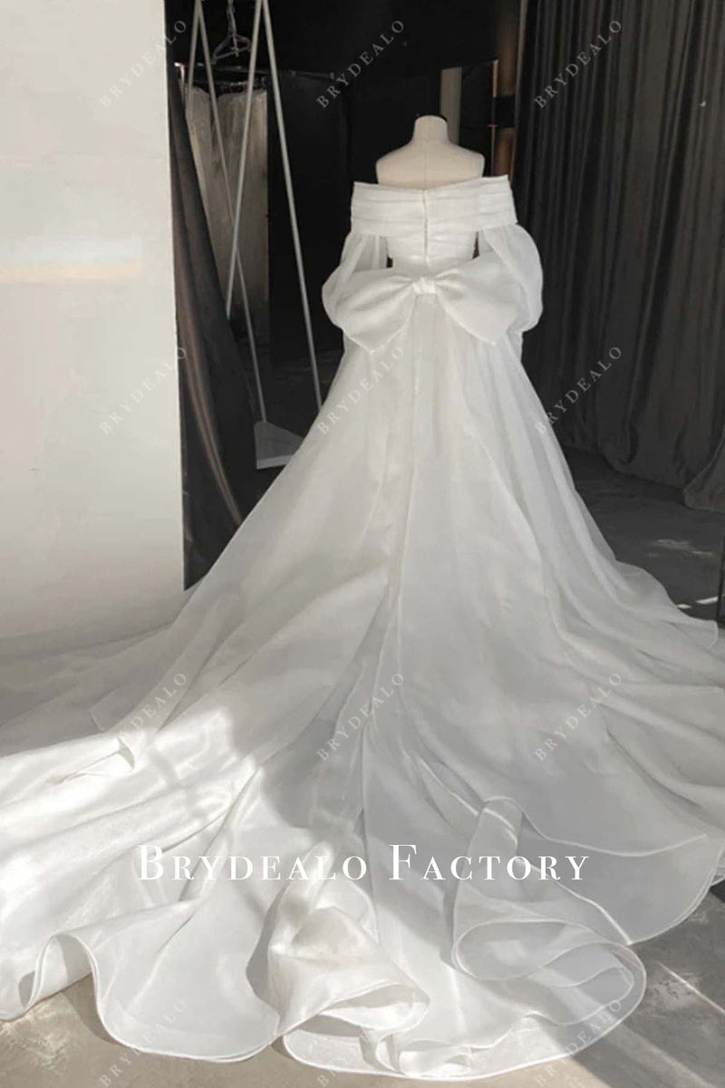 Off Shoulder Long Sleeves A-Line Chapel Train Big Bow Wedding Dress