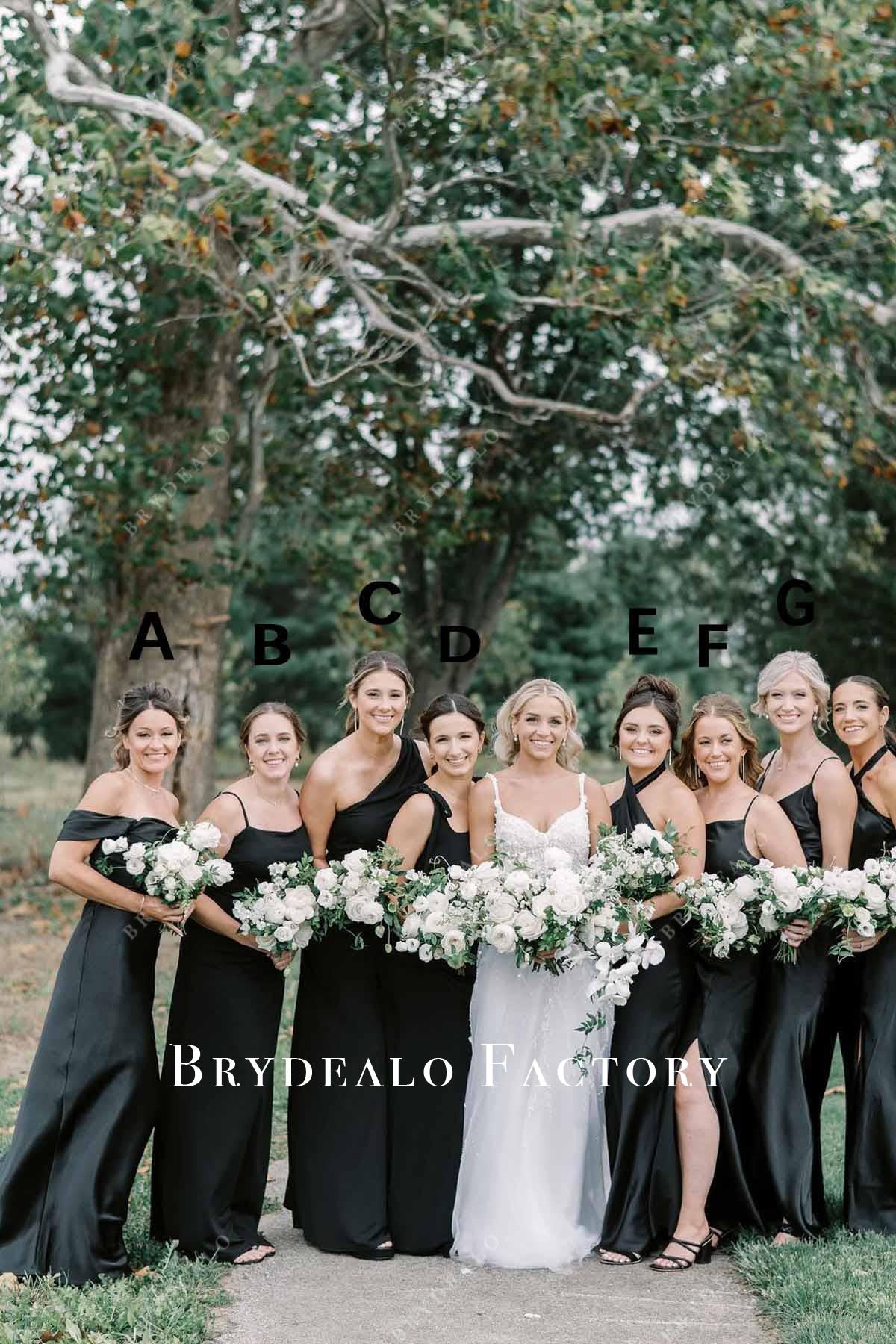 Black Floor Length Mismatched Bridesmaid Dresses