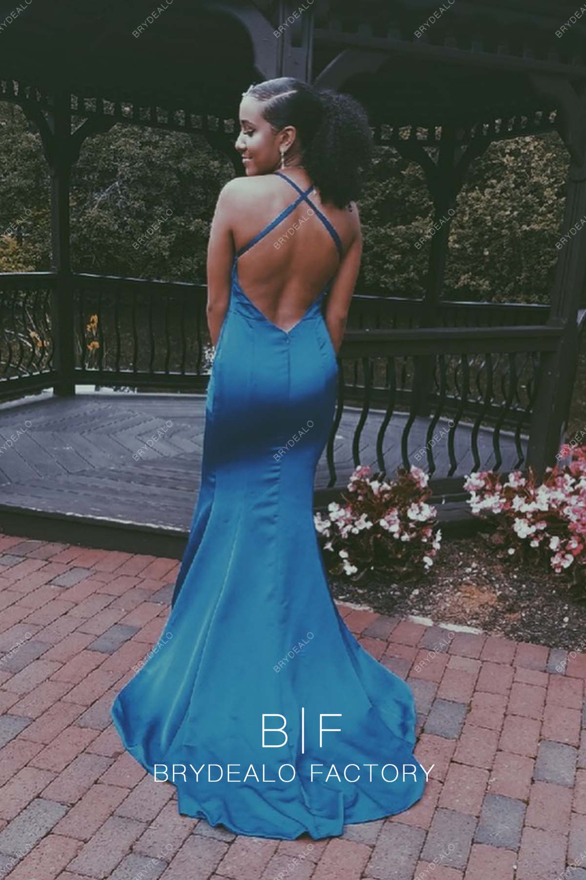 Crisscross Backless Royal Blue Satin Sleeveless Mermaid Prom Dress