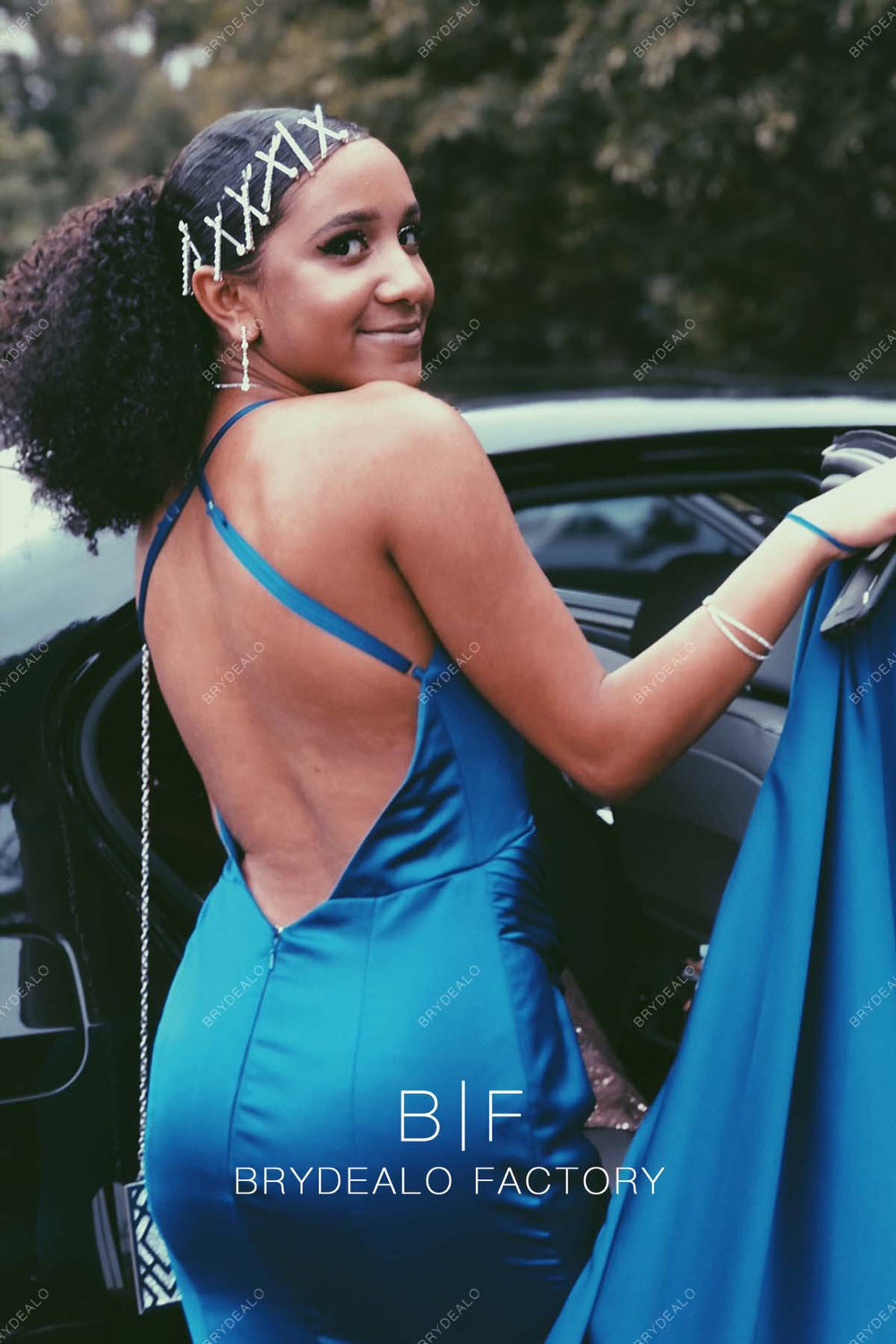 Crisscross Backless Royal Blue Satin Sleeveless Mermaid Prom Dress