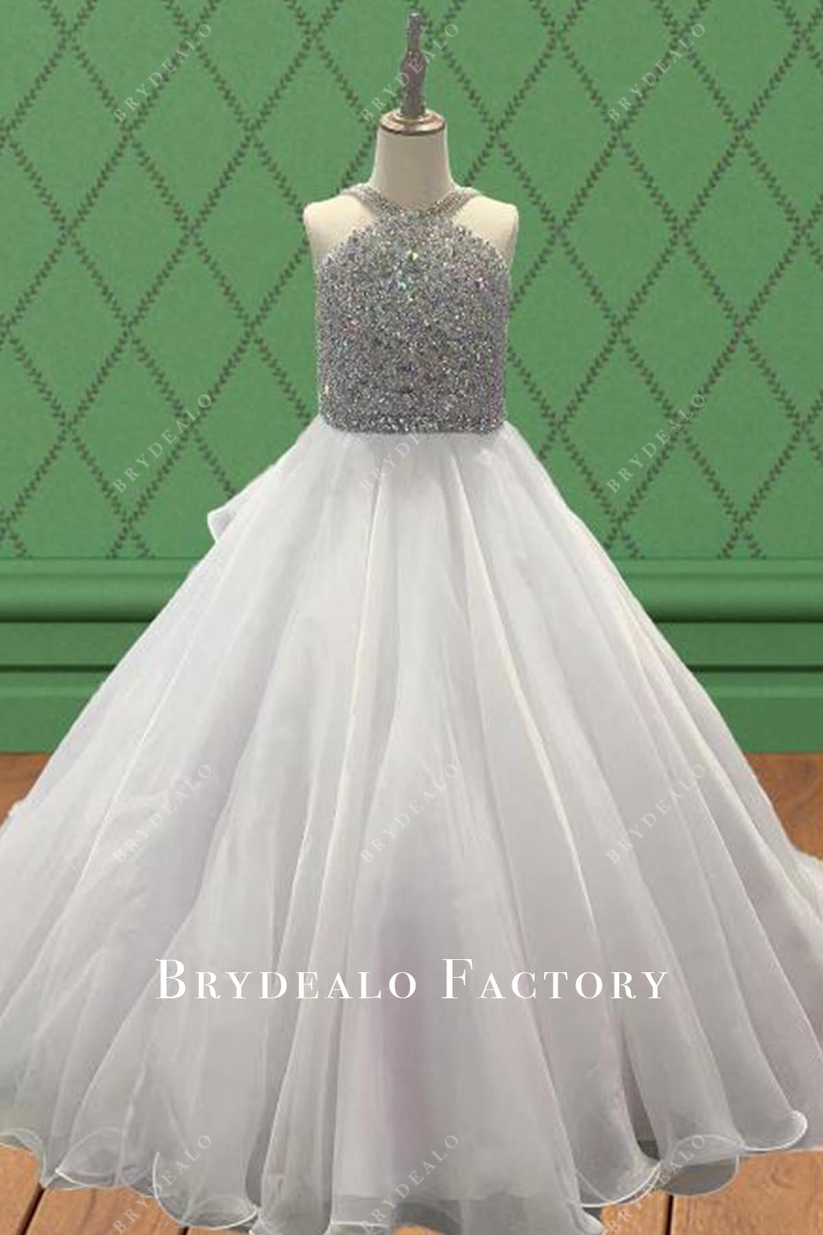 Crystals Sleeveless V-Neck White A-Line Miss Teen Pageant Dress