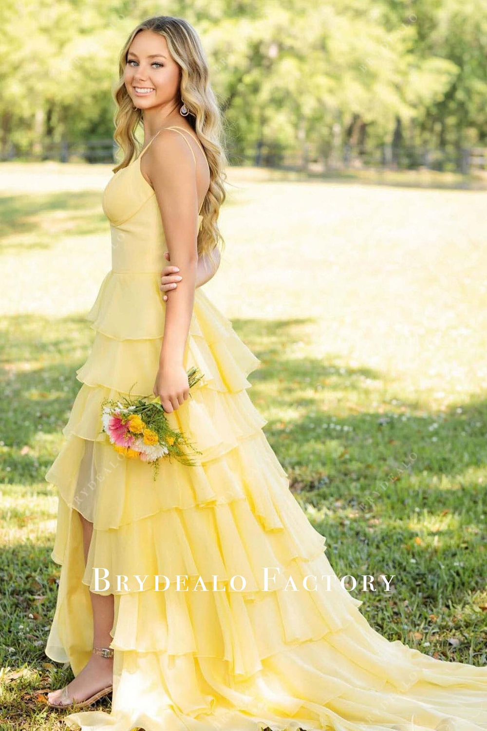 Daffodil Deep V-Neck Layered Slit Homecoming Dress