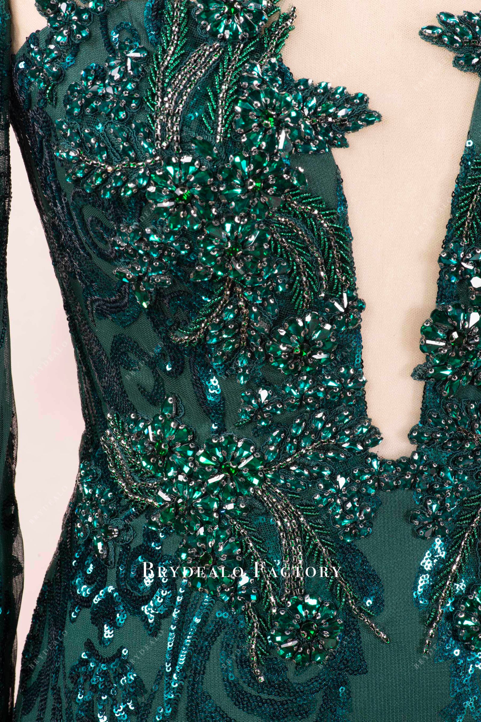 Sparkly Dark Green Sequin Feather Long Prom Dress