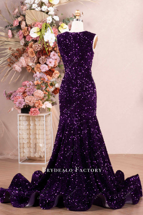 Sparkly Galaxy Rhinestone Grape Purple Sequin Prom Dress