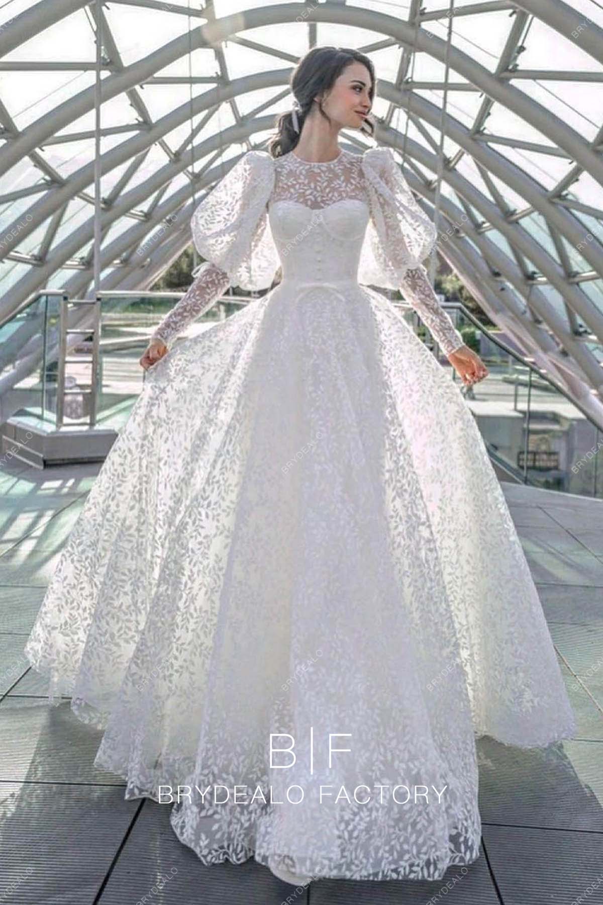 Designer Lace Vintage Juliet Sleeves Baroque Ball Gown Wedding Dress