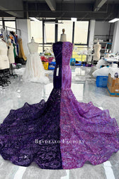 Dramatic Two-Tone Purple Sequin Split Color Prom Dress