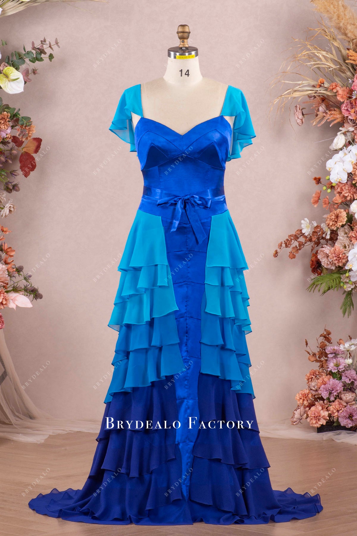 Tiered Chiffon Prom Formal Gown Hermione Granger Yule Ball Blue Dress