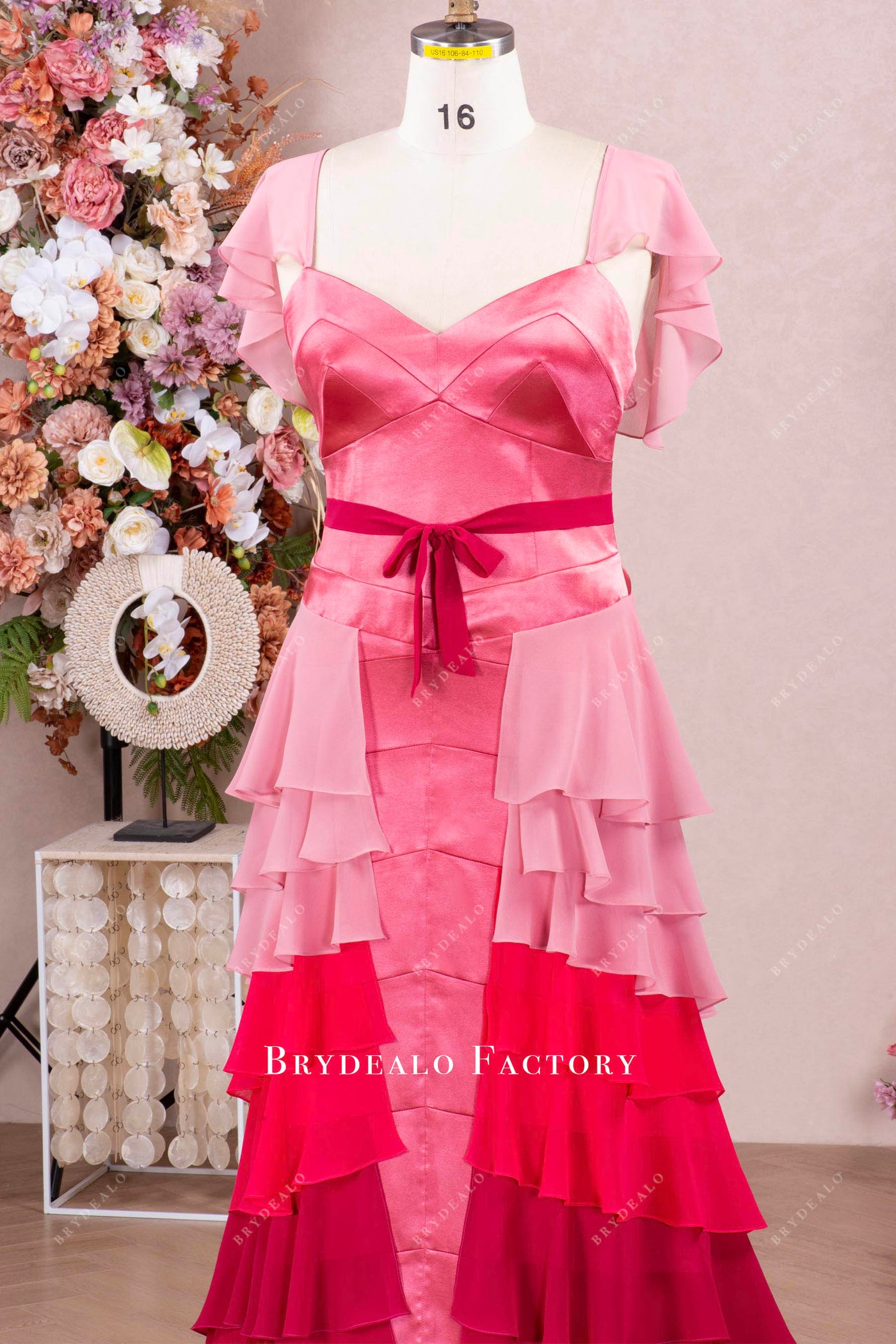 Fairy Ombre Pink Flutter Sleeve Tiered Hermione Granger Formal Dress