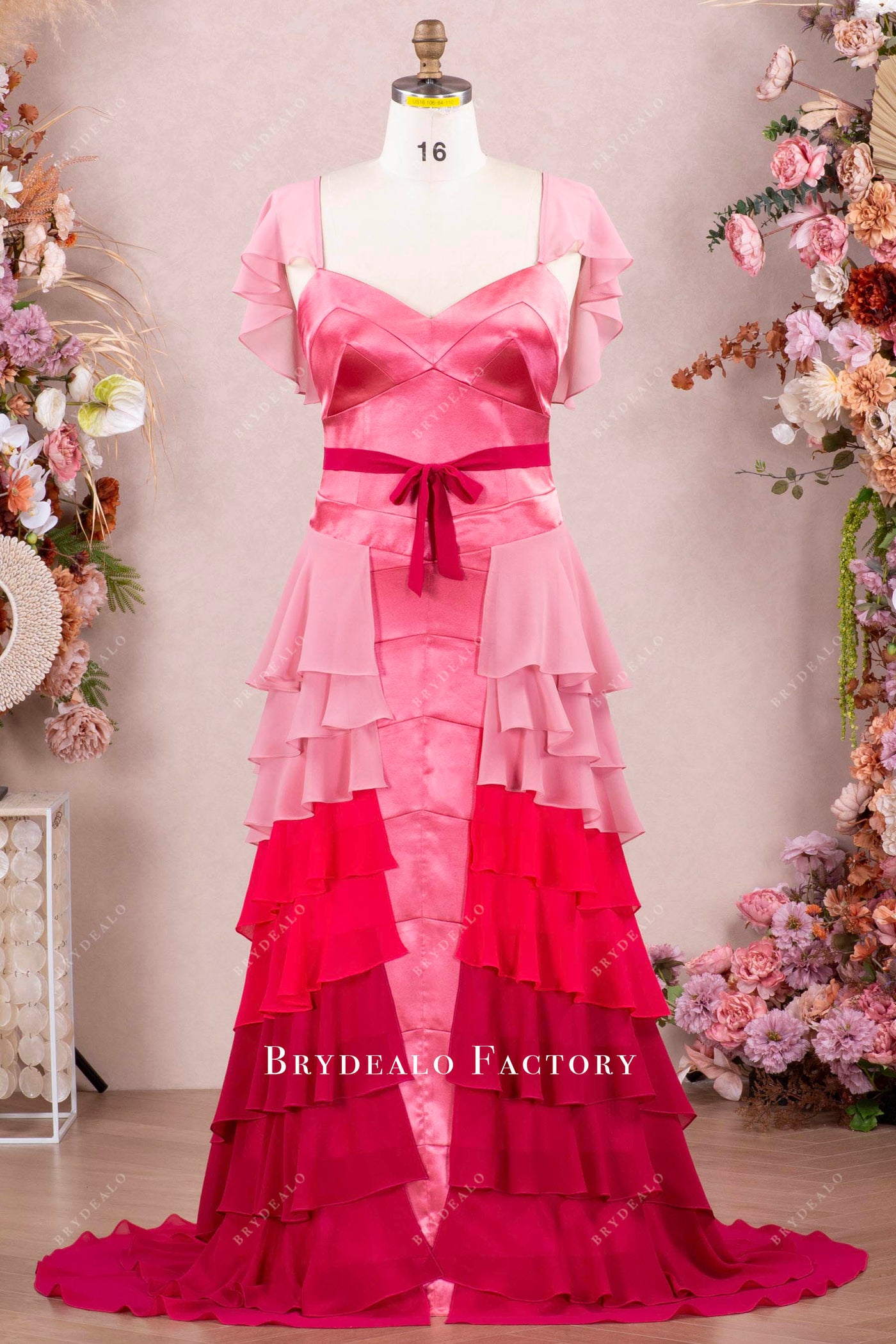 Fairy Ombre Pink Flutter Sleeve Tiered Hermione Granger Formal Dress