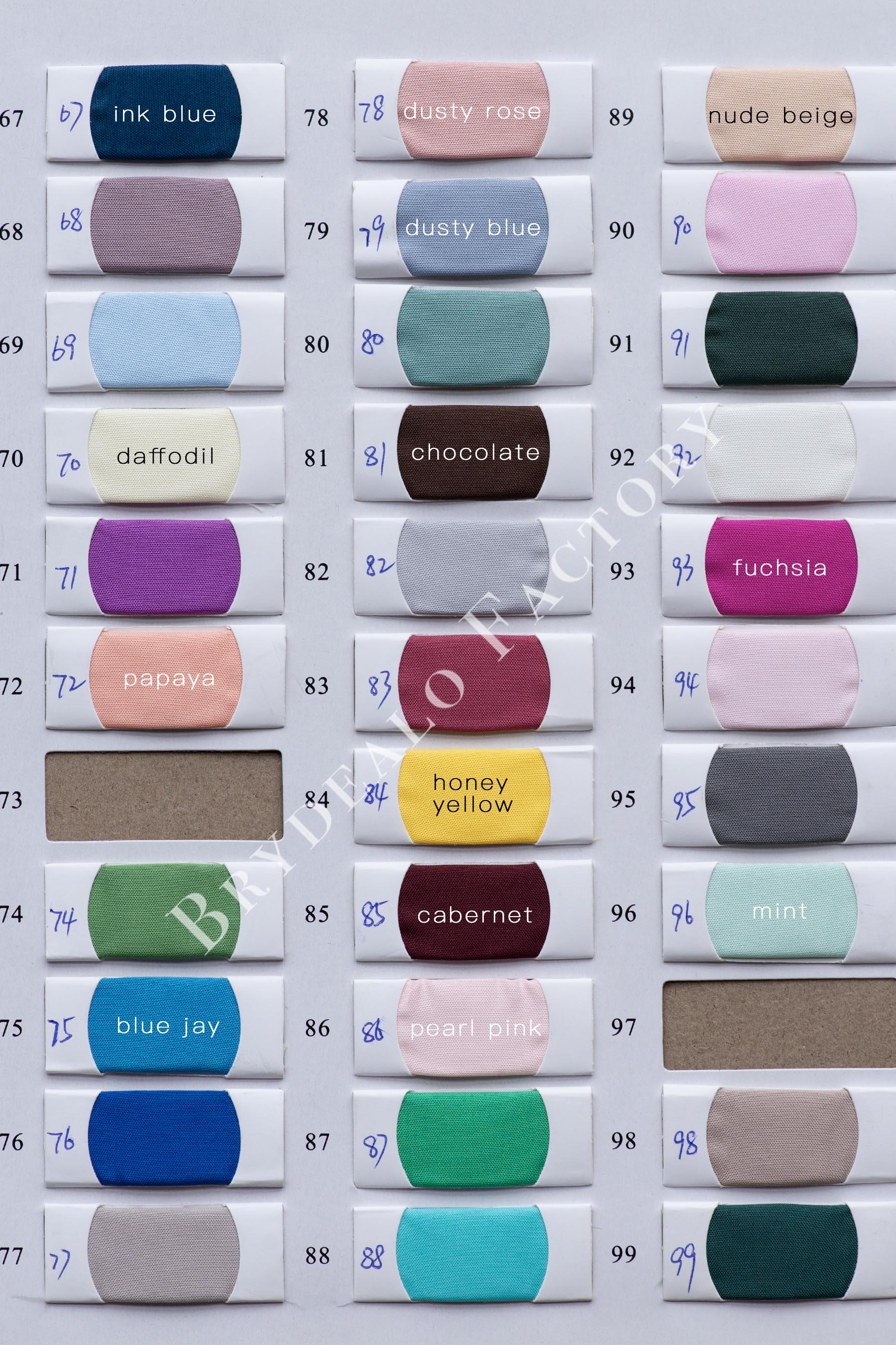 Polyester Lining Fabric Color Chart | 120+ Colors