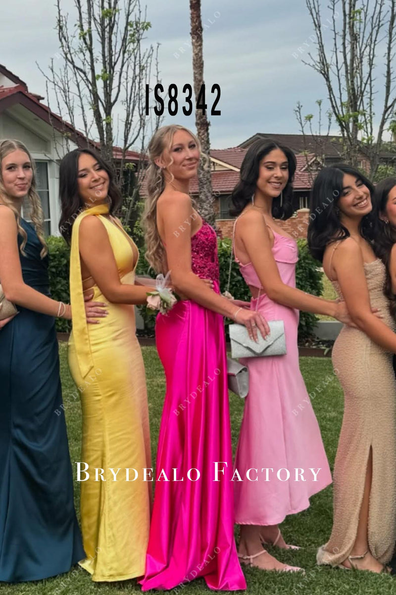 Glitter Fuchsia One Shoulder Keyhole Slit Mermaid Prom Dress