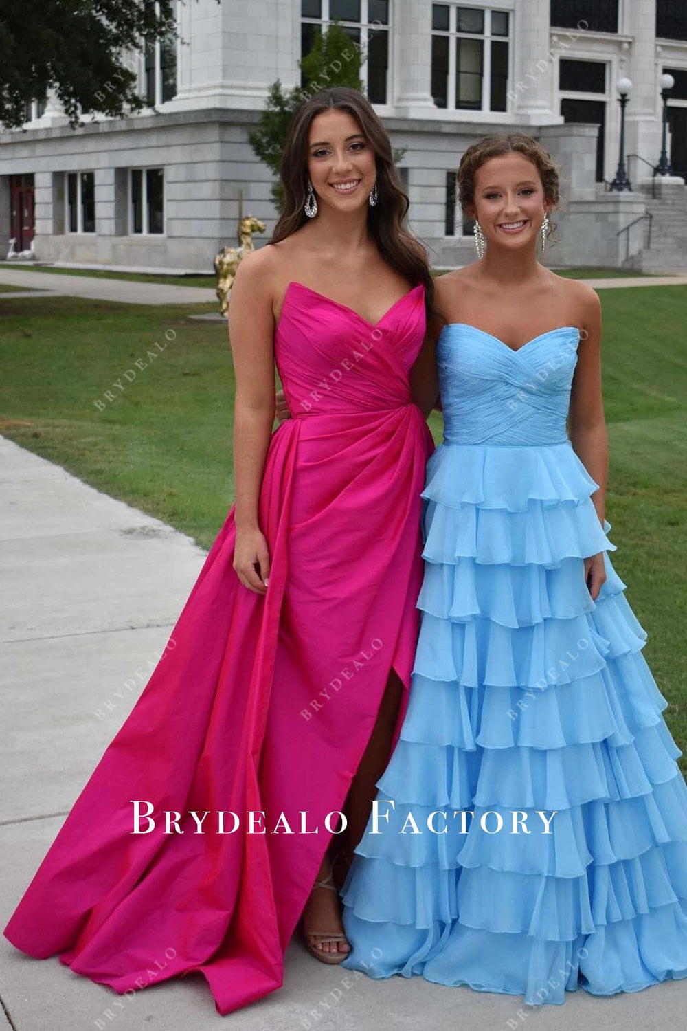 Homecoming Dress | Fuchsia Strapless V-Neck Panel Train Formal Gown