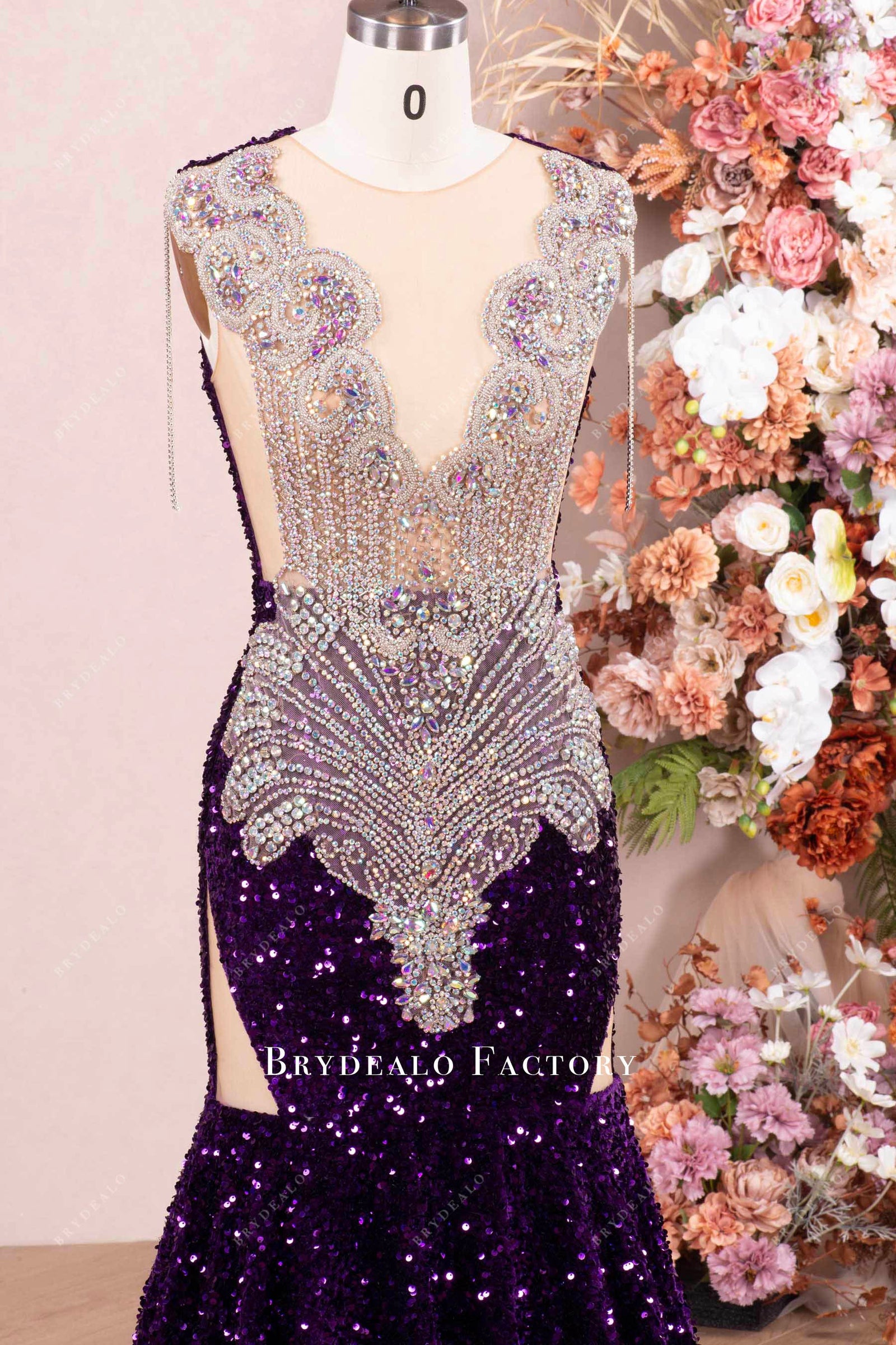 Sparkly Galaxy Rhinestone Grape Purple Sequin Prom Dress