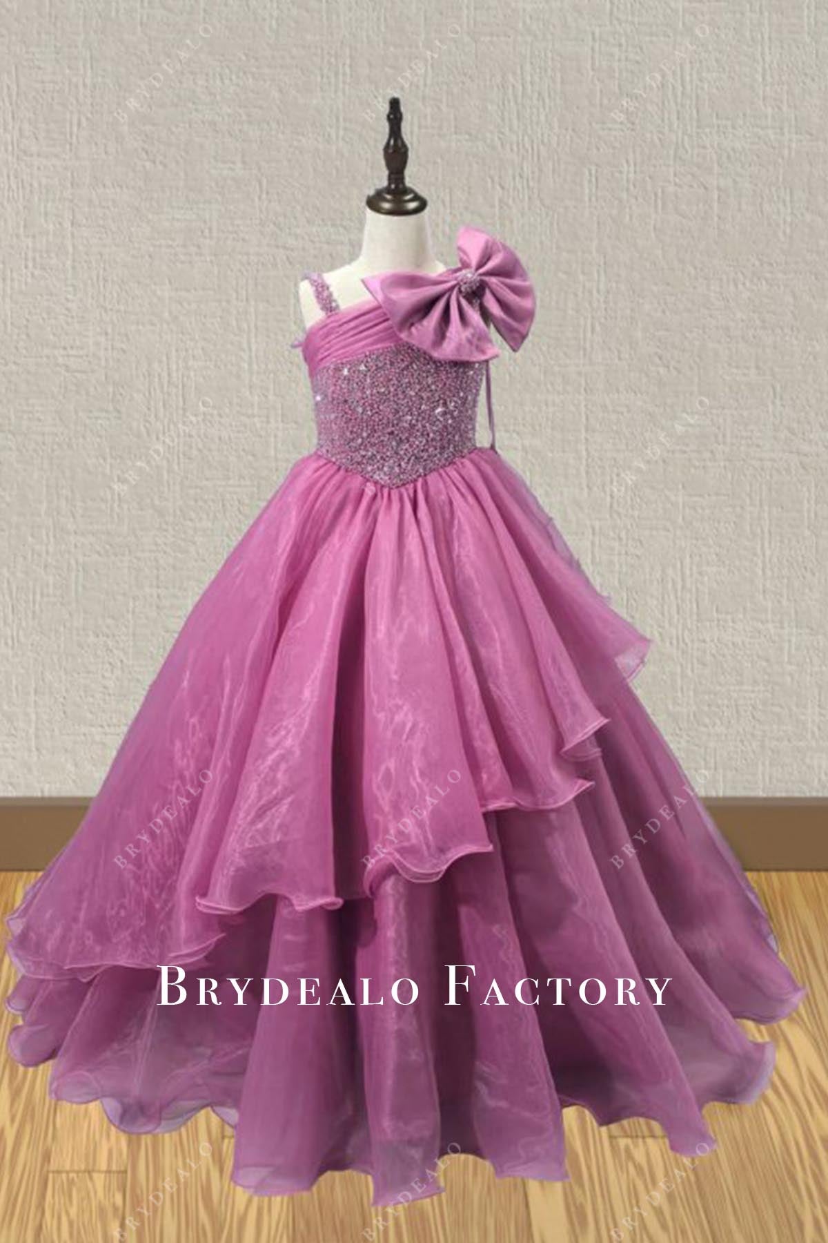 Glitter Purple Asymmetrical Neckline Layered A-Line Pageant Dress
