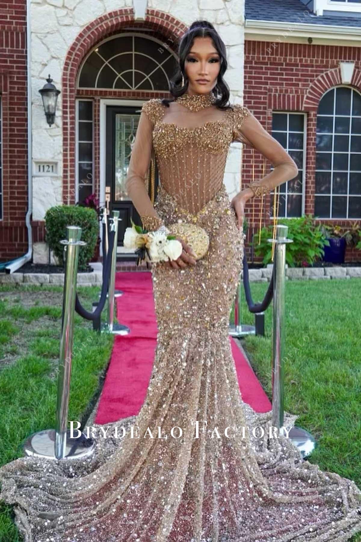 Prom Dress | Glitter Illusion Corset Basque Waist Trumpet Formal Gown