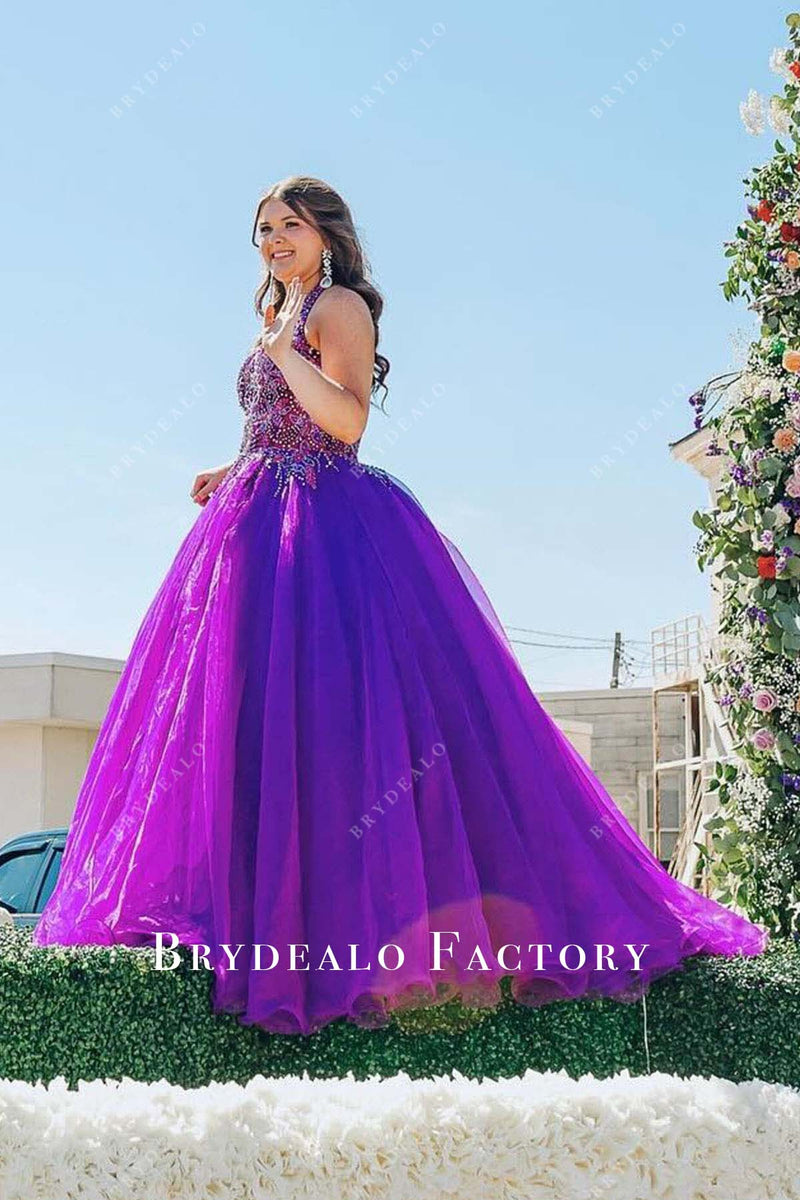 Homecoming Dress | Rhinestones Regency Halter A-Line Formal Gown