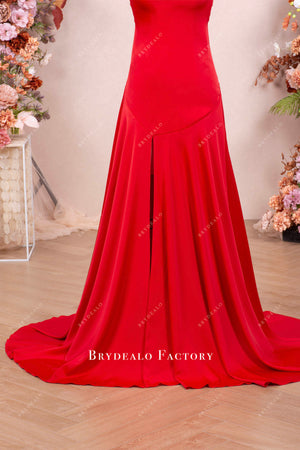 Red Cowl Neck Criss-Cross Back Fit Flare Prom Evening Dress