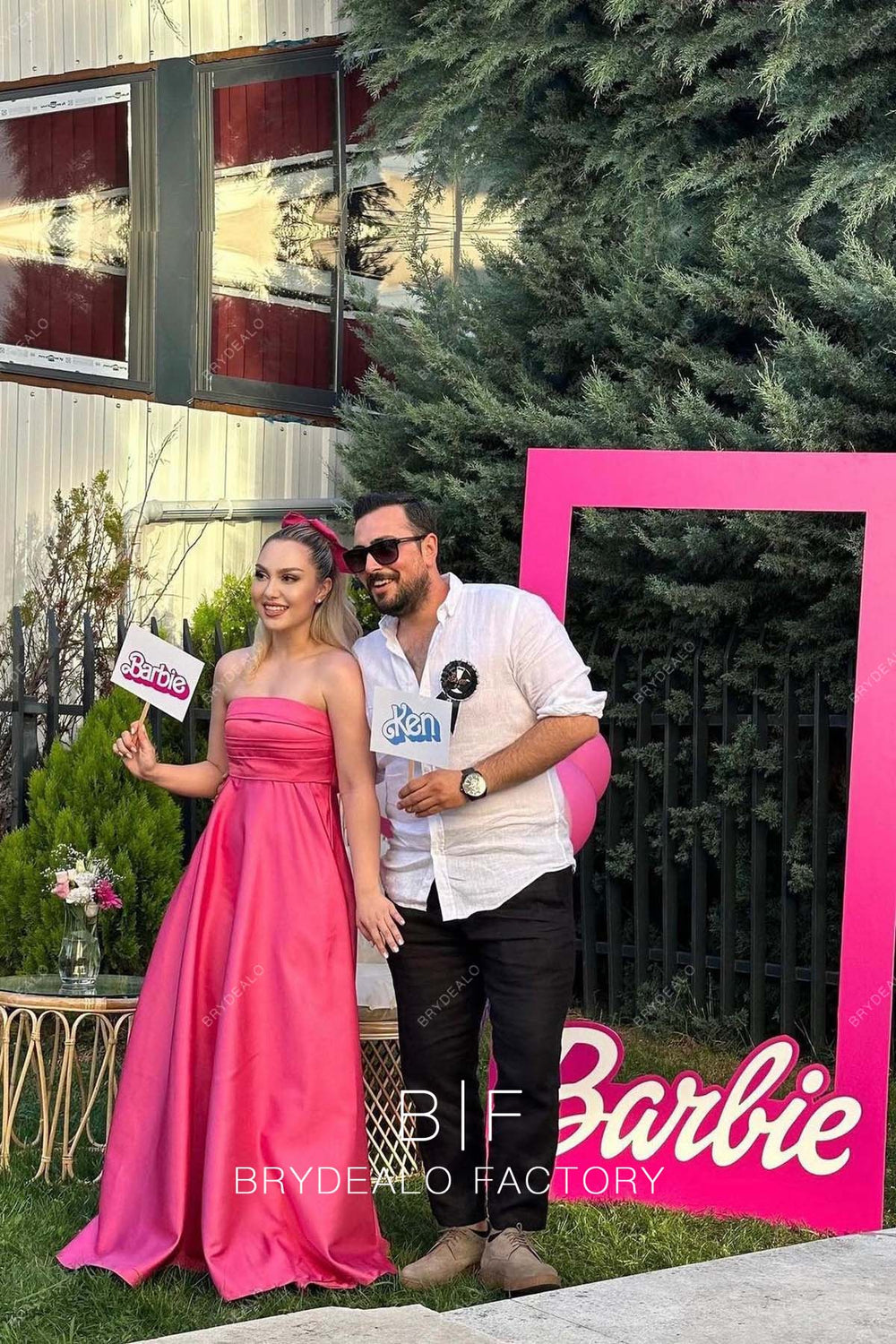 Hot Pink Satin Pretty Off Shoulder Puffy Sleeve Casual Bridal Dress