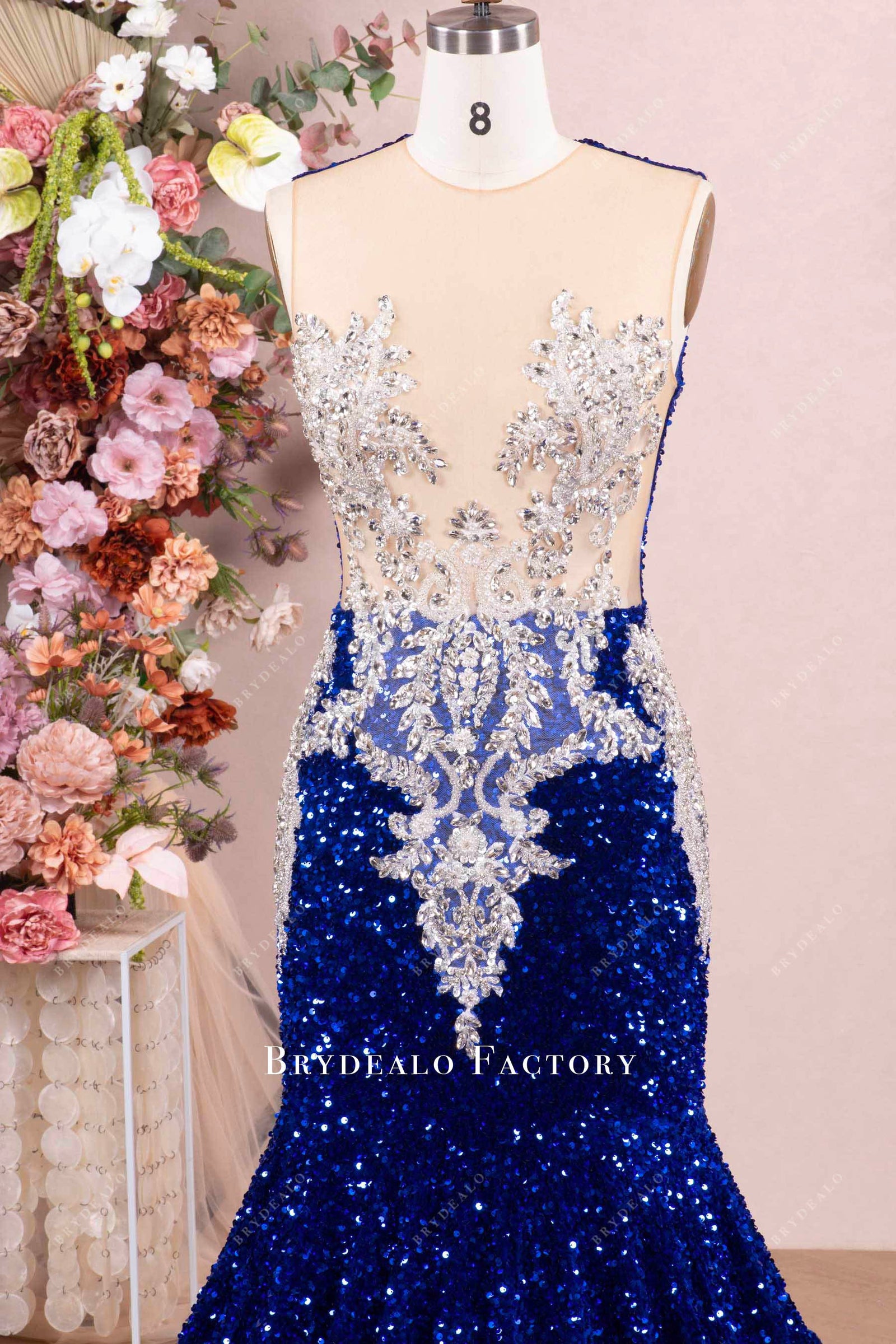 Sparkly Royal Blue Velvet Sequin Mermaid Prom Dress