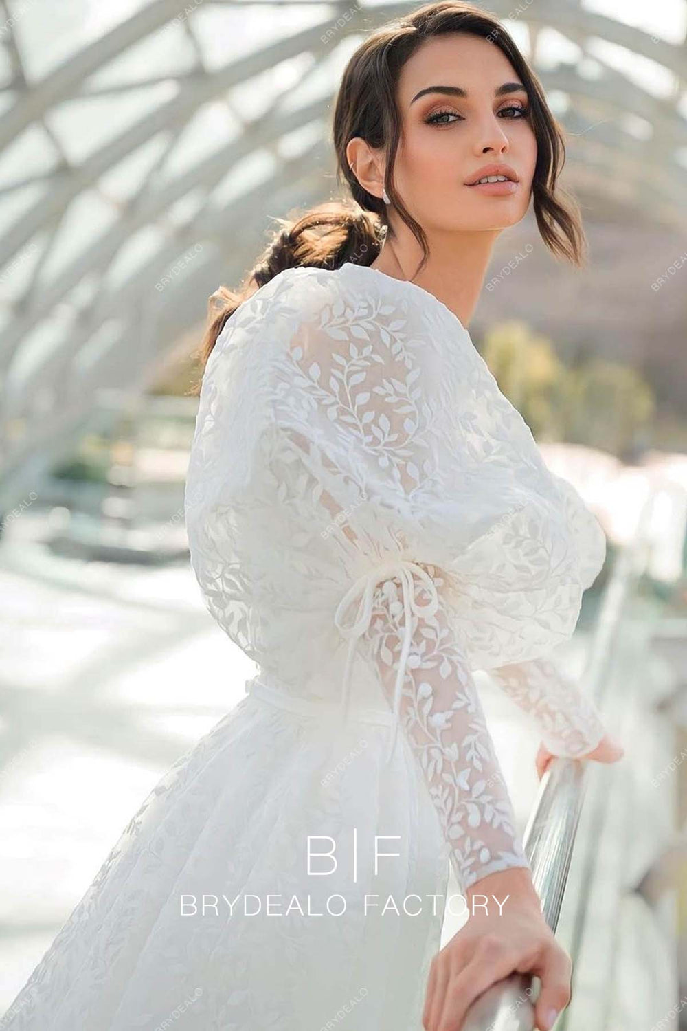 Designer Lace Vintage Juliet Sleeves Baroque Ball Gown Wedding Dress