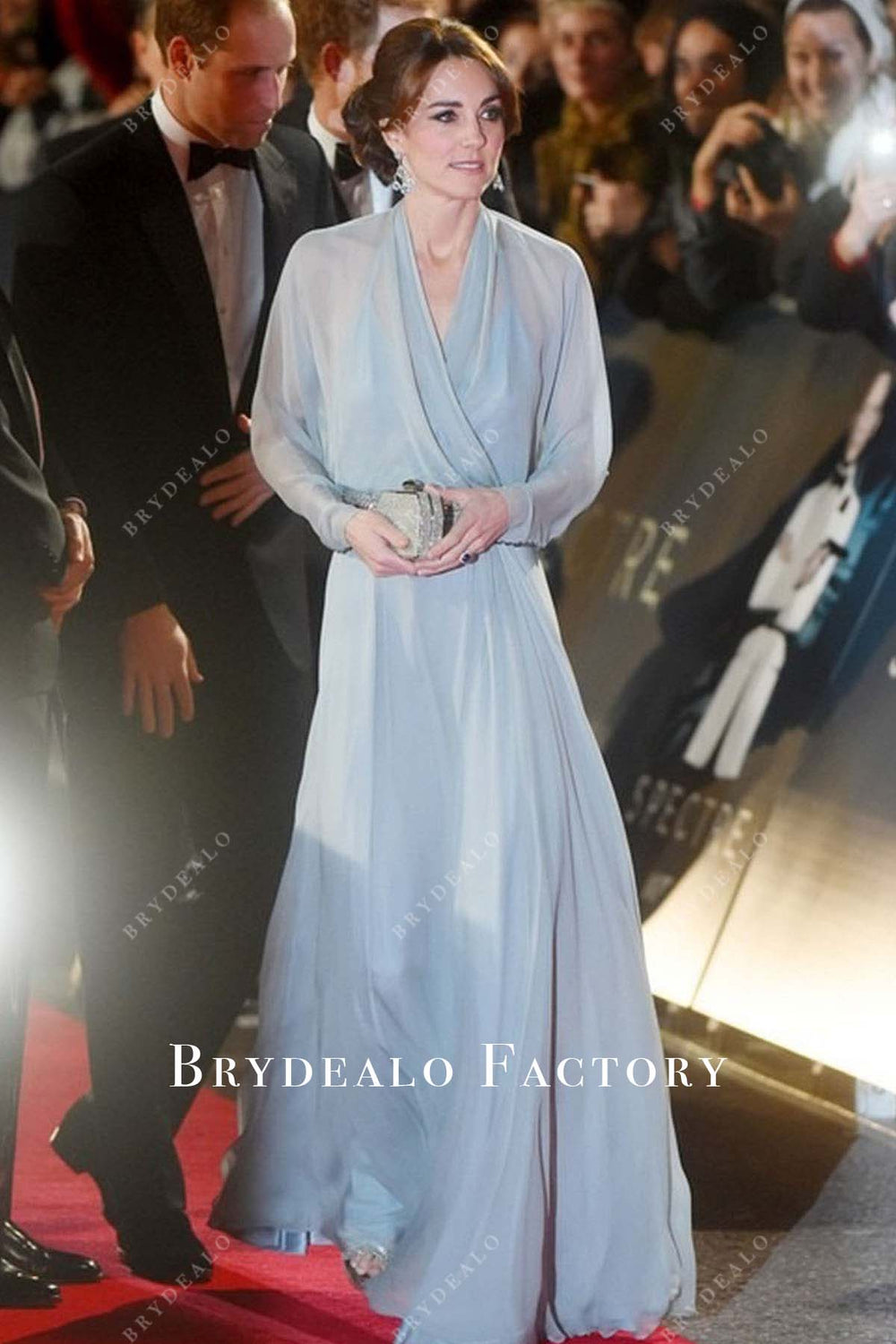 Kate Middleton Dusty Blue Chiffon Dress Spectre World Premiere