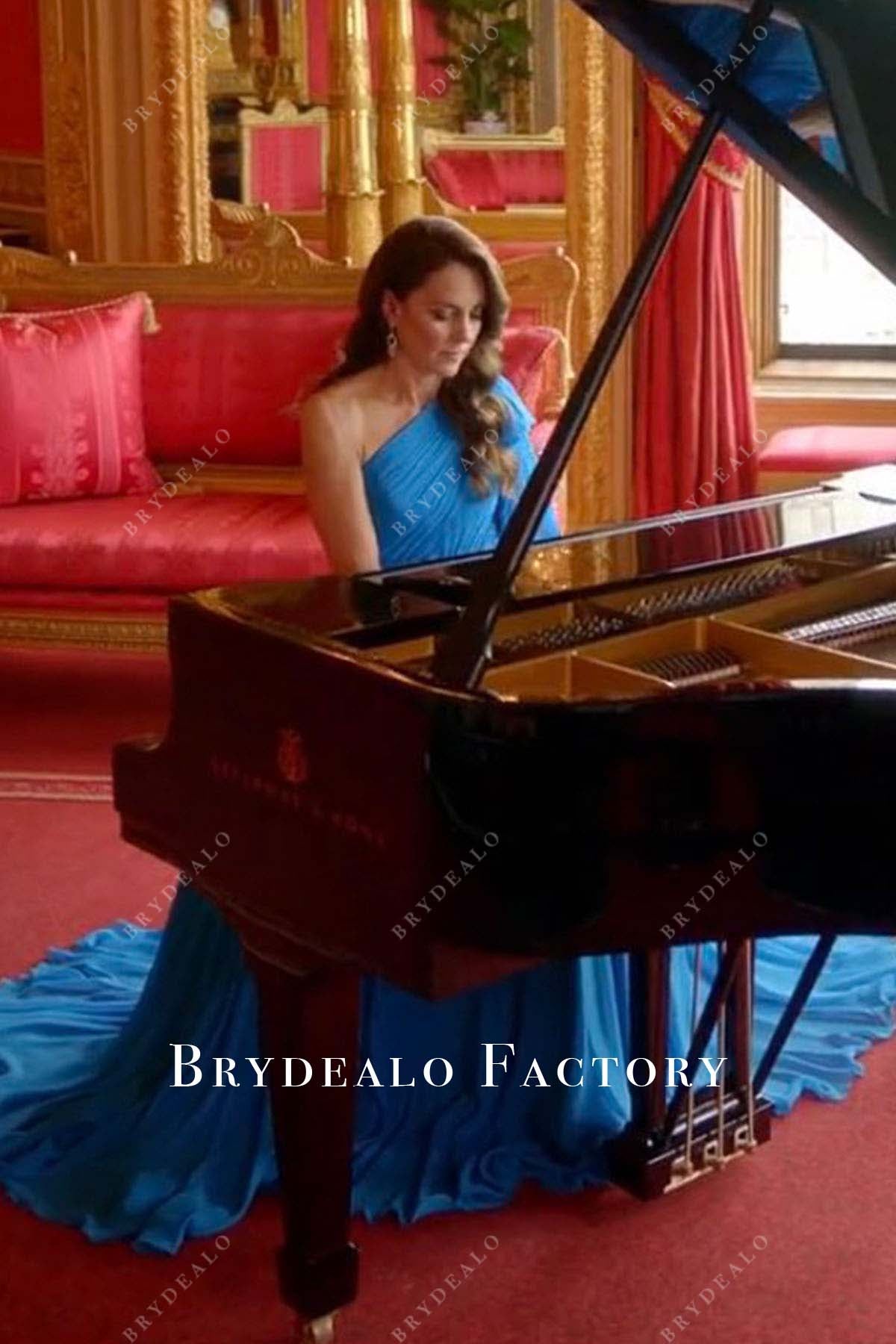 Kate Middleton Blue Chiffon One Shoulder 2023 Piano Performance Dress