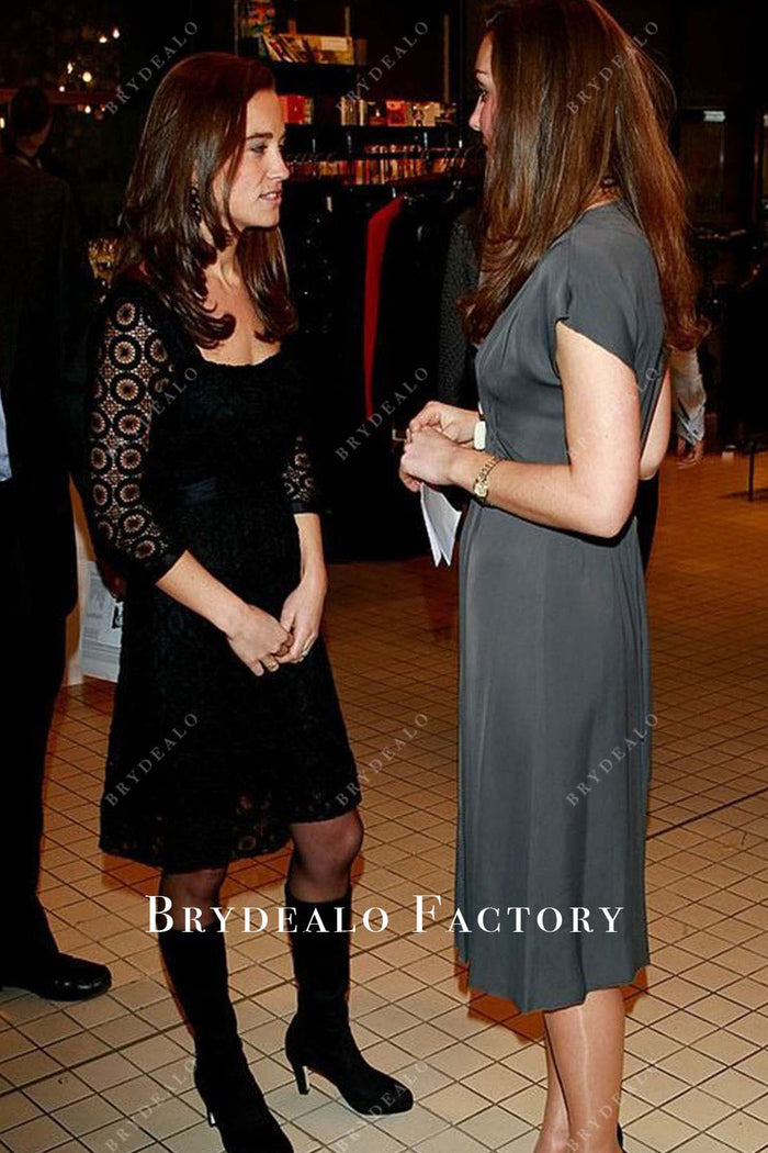 Kate Middleton V-neck A-line Tea Length Celebrity Party Dress