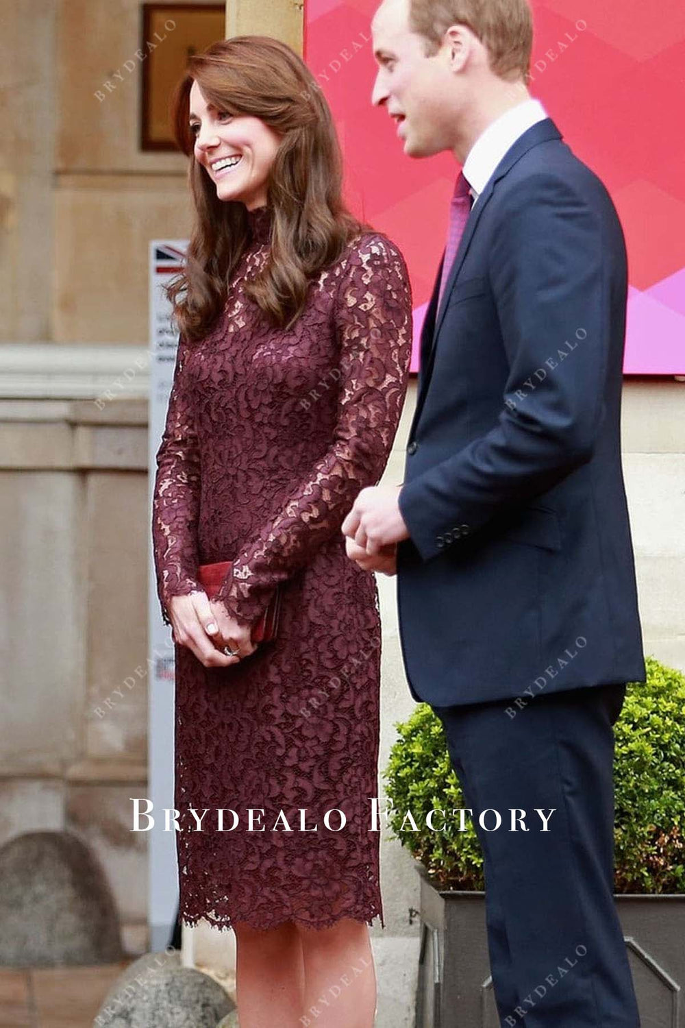 Kate Middleton Cabernet Lace Sheath Long Sleeve Event Dress 2017