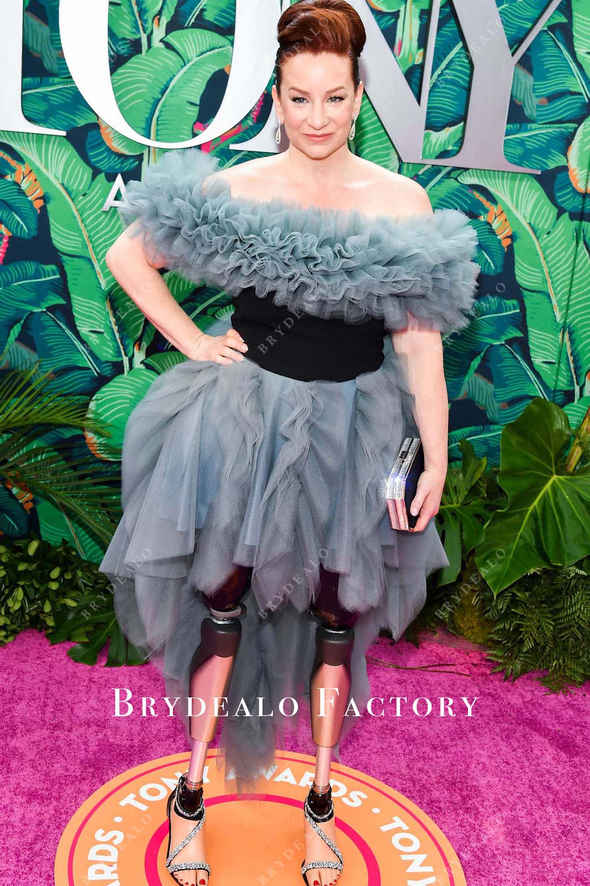 Katy Sullivan Off Shoulder Dusty Blue Dress 2023 Tony Awards